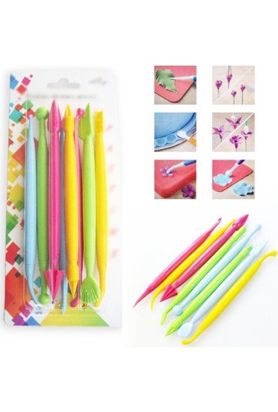 Mas Mutfak Renkli Şeker Hamuru-Marzipan İşleme Seti (Kalın) - 8'li