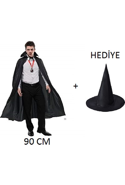 Samur Halloween Yakalı Siyah Pelerin ve Cadı Şapkası
