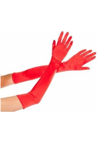 Samur Uzun Boy Saten Eldiven Kırmızı Renk