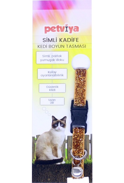 Petviya Simli Kadife Kedi Boyun Tasması Parlak Doku