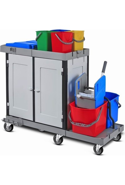 Hunter Plastik Dolaplı Kat Temizlik Arabası, Komple