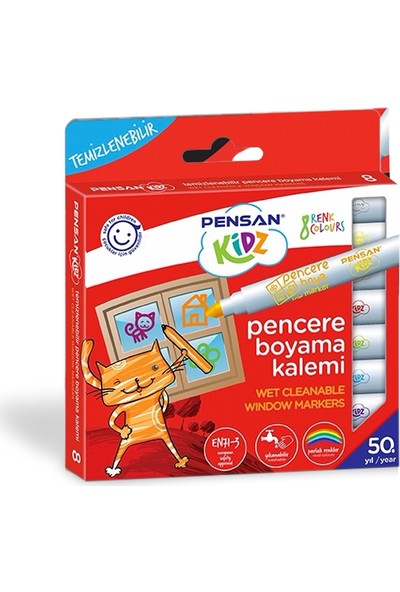 Pensan Kidz Temizlenebir 8 Renk Pencere Markör Kalem Pe99925Mrk8Rnk Pensan Kidz Temizlenebir 8 Renk Pencere Markör Kalem Pe99925Mrk8Rnk