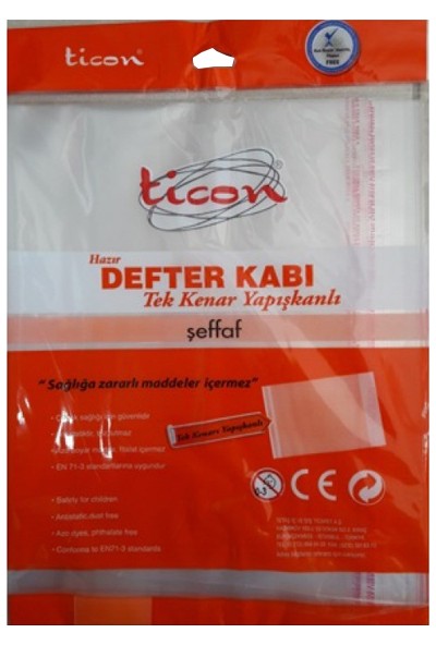 Ticon Hazır Defter Kabı Tek Kenar Yapışkan Şeffaf 10 Lu (1 Paket 10 Adet)