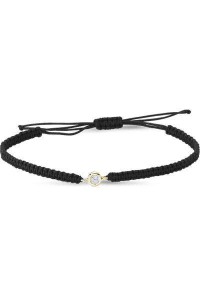 AltınSepeti Pırlantalı Altın Siyah İpli Bileklik AS3PBLR4
