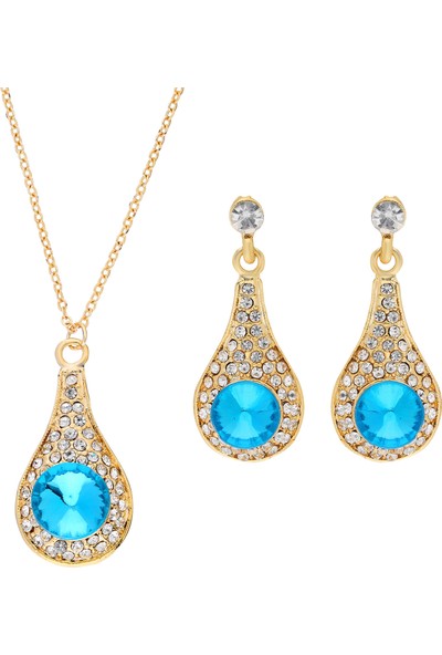 Forentina Turkuaz Taşlı Bayan Kolye Küpe Takı Seti Ps0513 Forentina Turkuaz Taşlı Bayan Kolye Küpe Takı Seti Ps0513