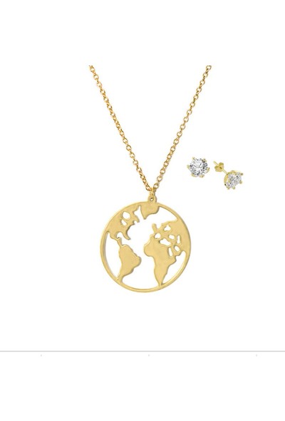 Forentina Bayan Altın Kaplama Dünya Kolye Küpe Set Ps0560 Forentina Bayan Altın Kaplama Dünya Kolye Küpe Set Ps0560