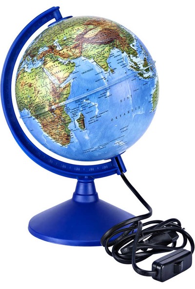 Brons Işıklı Dünya Küre Siyasi ve Fiziki 20cm