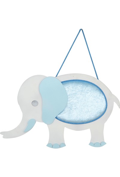 Can Fil Şeklinde Ahşap Kapı Panosu Bebek Kapı Süsü Mavi 45x40cm