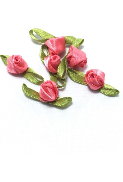 Brode Kurdele 10 Adet Minik Saten Gül Çiçek Pembe ( 2,5 cm * 1,5 cm )