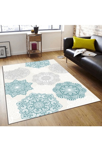 Decoplus Dijital Baskılı Lastikli Halı Örtüsü Dantel 6007
