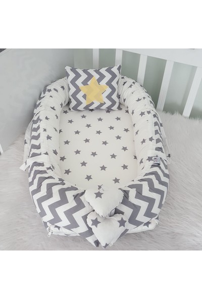 Bebekatölyesi Babynest Gri Zigzag Küçük Yıldız