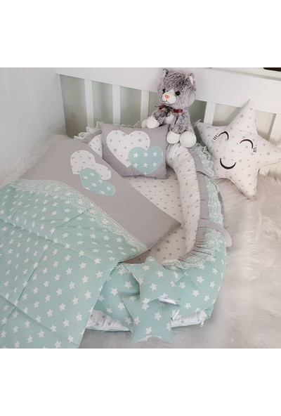 Bebekatölyesi Su Yeşili Yıldız Gri Kombin Babynest 4'lü Set Bebekatölyesi Su Yeşili Yıldız Gri Kombin Babynest 4'lü Set