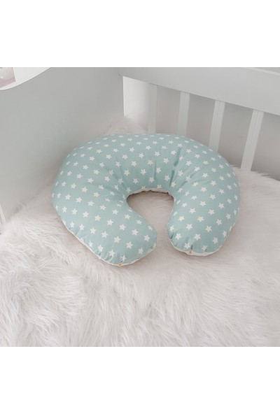 Bebekatölyesi Emzirme Yastığı Su Yeşili Yıldız Gri Zigzag