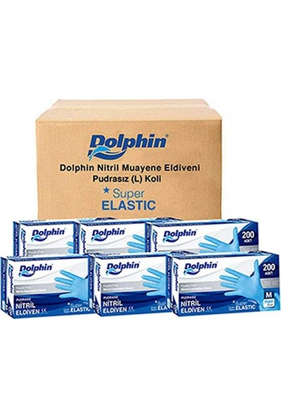 Dolphin Süper Elastik Mavi Nitril Eldiven Pudrasız Koli 10 paket x 200 Lü M Dolphin Süper Elastik Mavi Nitril Eldiven Pudrasız Koli 10 paket x 200 Lü M