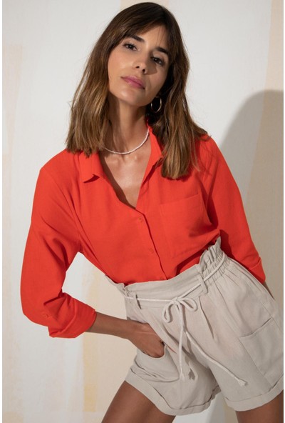 DeFacto Keten Görünümlü Relax Fit Uzun Kollu Gömlek V2522AZ22SM