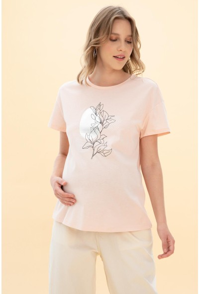 DeFacto Regular Fit Bisiklet Yaka Baskılı Hamile Tişört X3426AZ22SP