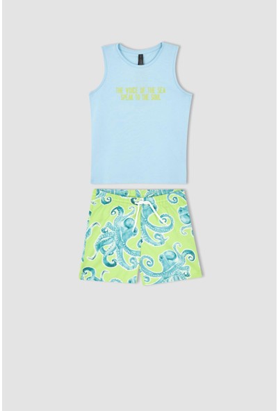 DeFacto Erkek Çocuk Regular Fit Baskılı Atlet Yüzme Şort Takım X4151A622SM