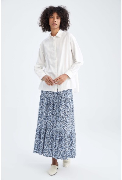 DeFacto Regular Fit Çiçek Desenli Volanlı Midi Etek X2641AZ22SM DeFacto Regular Fit Çiçek Desenli Volanlı Midi Etek X2641AZ22SM