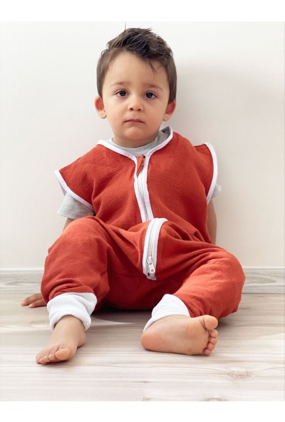 Yorni Yazlık ve Mevsimlik 4 Kat Müslin Kumaş Bebek Çocuk Ayaklı Uyku Tulumu 0.5 Tog