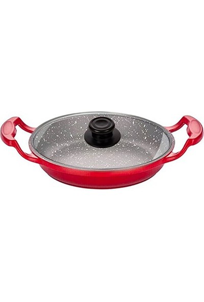 Döküm Granit Lüks Kapaklı Sahan Kırmızı Gri 18 cm