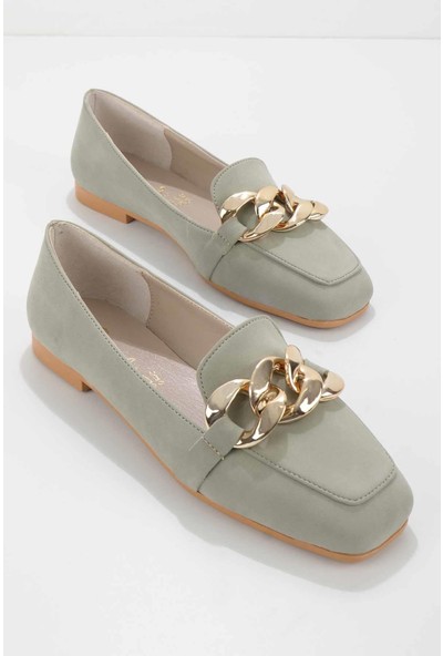 Bambi Su Yeşili Nubuk Kadın Loafer Ayakkabı K016411659