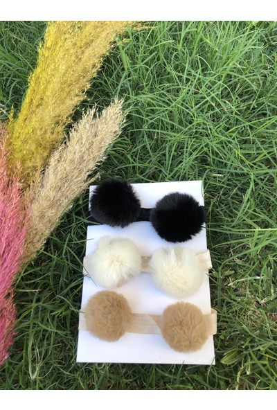 Tiny Star Design Kız Bebek Peluş Ponpon Bandana 3’lü Set Tiny Star Design Kız Bebek Peluş Ponpon Bandana 3’lü Set