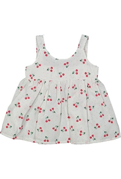 Askılı Kiraz Trikoton Baskılı Kız Çocuk Elbise
