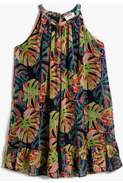 Koton Palmiye Baskılı Çiçekli Elbise Midi Halter Yaka