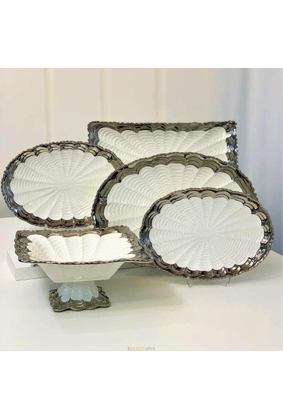 sembol Elegant Gümüş Yaldızlı Porselen Sunum Seti