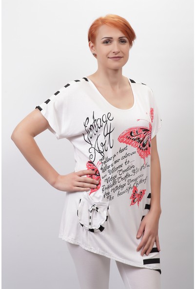 Sude Svp Çizgili Cep Detaylı Kısa Kol Beyaz-Siyah Penye Tunik 3223 Sude Svp Çizgili Cep Detaylı Kısa Kol Beyaz-Siyah Penye Tunik 3223