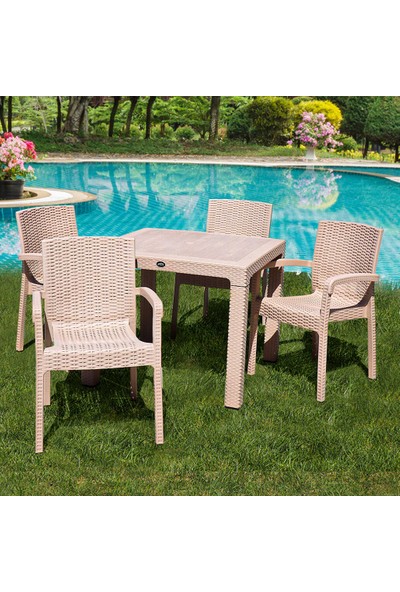 Violet Rattan 90X90CM 4lü Camsız Bahçe Mutfak Masa Takımı Cappuccino Violet Rattan 90X90CM 4lü Camsız Bahçe Mutfak Masa Takımı Cappuccino