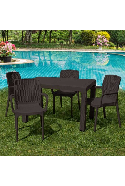 Violet Rattan 70X120CM 4lü Camsız Bahçe Mutfak Masa Takımı Kahve Violet Rattan 70X120CM 4lü Camsız Bahçe Mutfak Masa Takımı Kahve