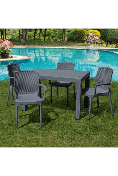 Violet Rattan 70X120CM 4lü Camsız Bahçe Mutfak Masa Takımı Antrasit Violet Rattan 70X120CM 4lü Camsız Bahçe Mutfak Masa Takımı Antrasit
