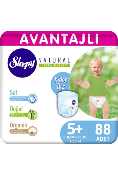 Sleepy Natural Avantajlı Külot Bez 5+ Numara Junior Plus 88 Adet Sleepy Natural Avantajlı Külot Bez 5+ Numara Junior Plus 88 Adet