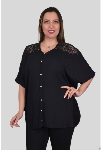 Sude Svp Omuz ve Yanlar Dantel Detaylı Kısa Kol Siyah Tunik 3327 Sude Svp Omuz ve Yanlar Dantel Detaylı Kısa Kol Siyah Tunik 3327