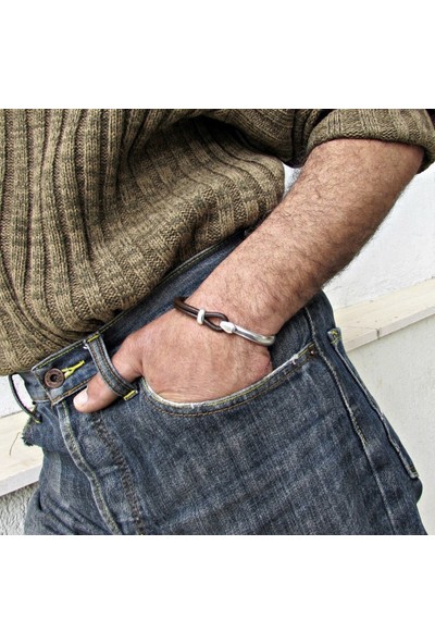 Daphne Store Deri Geçirmeli Kahverengi Erkek Bileklik