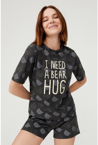 Hays Kadın Pamuklu Ayıcık Baskılı Kısa Kollu Şortlu Pijama Takımı