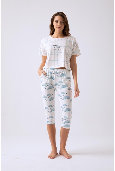 Hays Kadın Crop Üst Manşetli Kapri Pijama Takımı Hays Kadın Crop Üst Manşetli Kapri Pijama Takımı