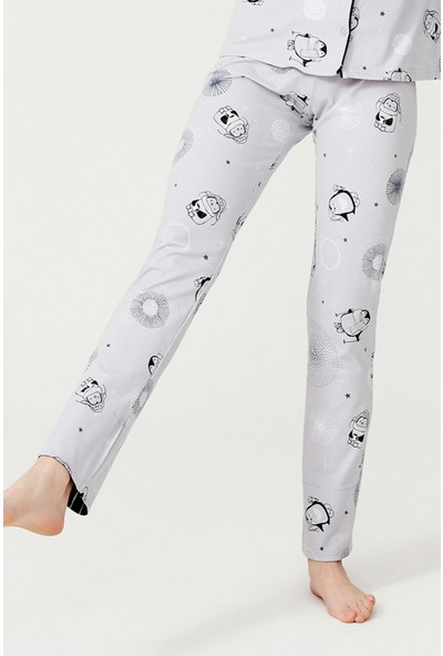 Hays Kadın Penguen Baskılı Paçası Kıvırmalı Pamuklu Pijama Alt