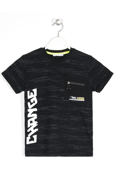 Zepkids Erkek Çocuk Change Baskılı Fermuarlı Cepli Tshirt 8-12 Yaş