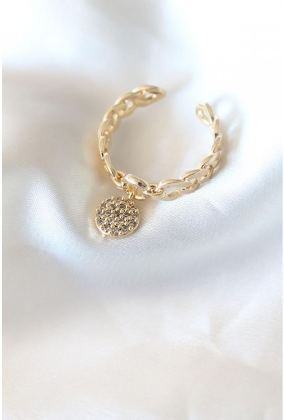 Sallantılı Zirkon Taşlı Altın Kaplama Kadın Yüzük