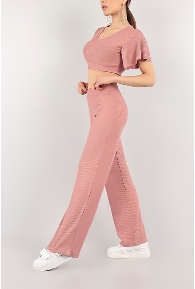 WS CORVUS Yeni Sezon Fitili Kadın Crop Bluz, Büstiyer ve Bol Paça Pantolon Ikili Elbise Takım WS CORVUS Yeni Sezon Fitili Kadın Crop Bluz, Büstiyer ve Bol Paça Pantolon Ikili Elbise Takım
