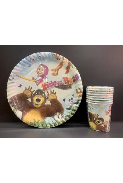 My Party Ready maşa ile Koca Ayı Konsept Tabak Bardak My Party Ready maşa ile Koca Ayı Konsept Tabak Bardak