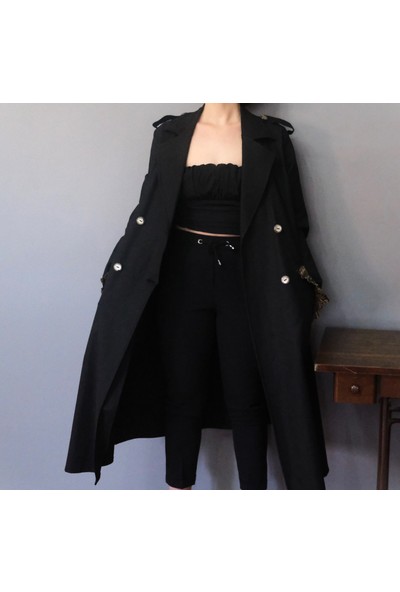 DESEO BOUTIQUE Kadın Özel Tasarım Siyah Renk Şık Trençkot DESEO BOUTIQUE Kadın Özel Tasarım Siyah Renk Şık Trençkot