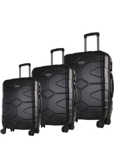Öner 3'lü Valiz Seti Polikarbon Valiz 4x2 Teker Siyah 1475
