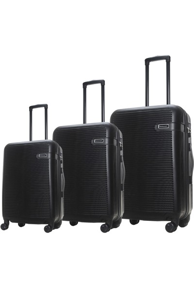 Öner 3'lü Valiz Seti Polikarbon Valiz 4x2 Teker Siyah 1474
