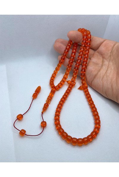 Kehribar Store Ateş Kehribar 99 Luk Namaz Tesbihi Sistemli Tekerlek Kesim Halkalı Imame Usta Işçilikli