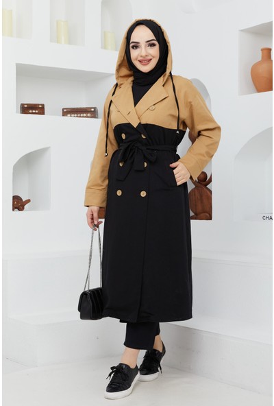 İmaj Butik Kapşonlu Astarlı Tesettür Trençkot/camel İmaj Butik Kapşonlu Astarlı Tesettür Trençkot/camel
