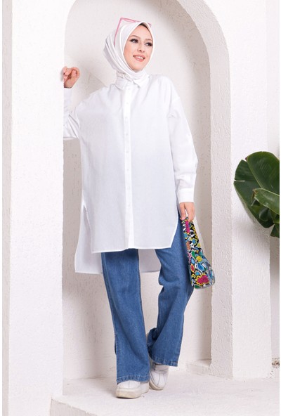 İmaj Butik Önü Kısa Arkası Uzun Tesettür Tunik/beyaz