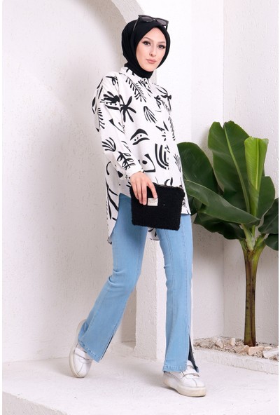 İmaj Butik Desenli Tesettür Gömlek/siyah İmaj Butik Desenli Tesettür Gömlek/siyah